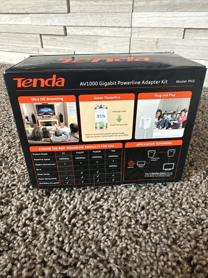 Tenda AV1000 1-Port Gigabit Powerline Adapter Kit, Up to 1000Mbps (PH3 ...