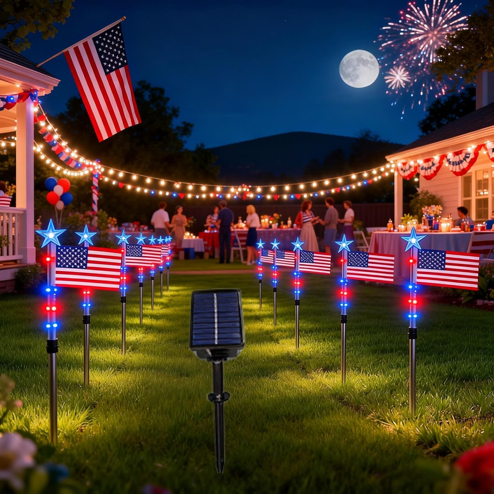 4Th of July Decorations Outdoor, Solar Flag Lights 8 Pack with Timer ...