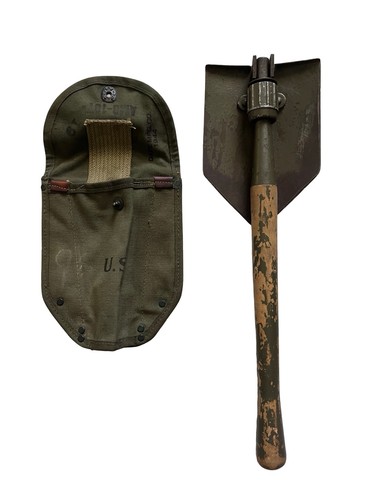WWII US ARMY M1943 COMBAT FOLDING TRENCHING SHOVEL AMES 1944 & Canvas ...