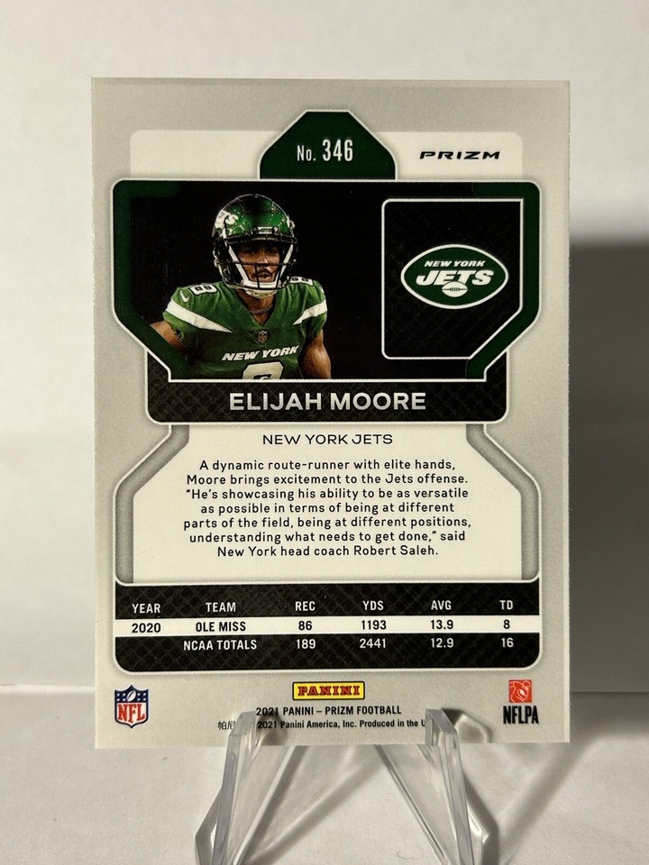 2021 Prizm Red White Blue Elijah Moore #346 RC Rookie Card New York ...