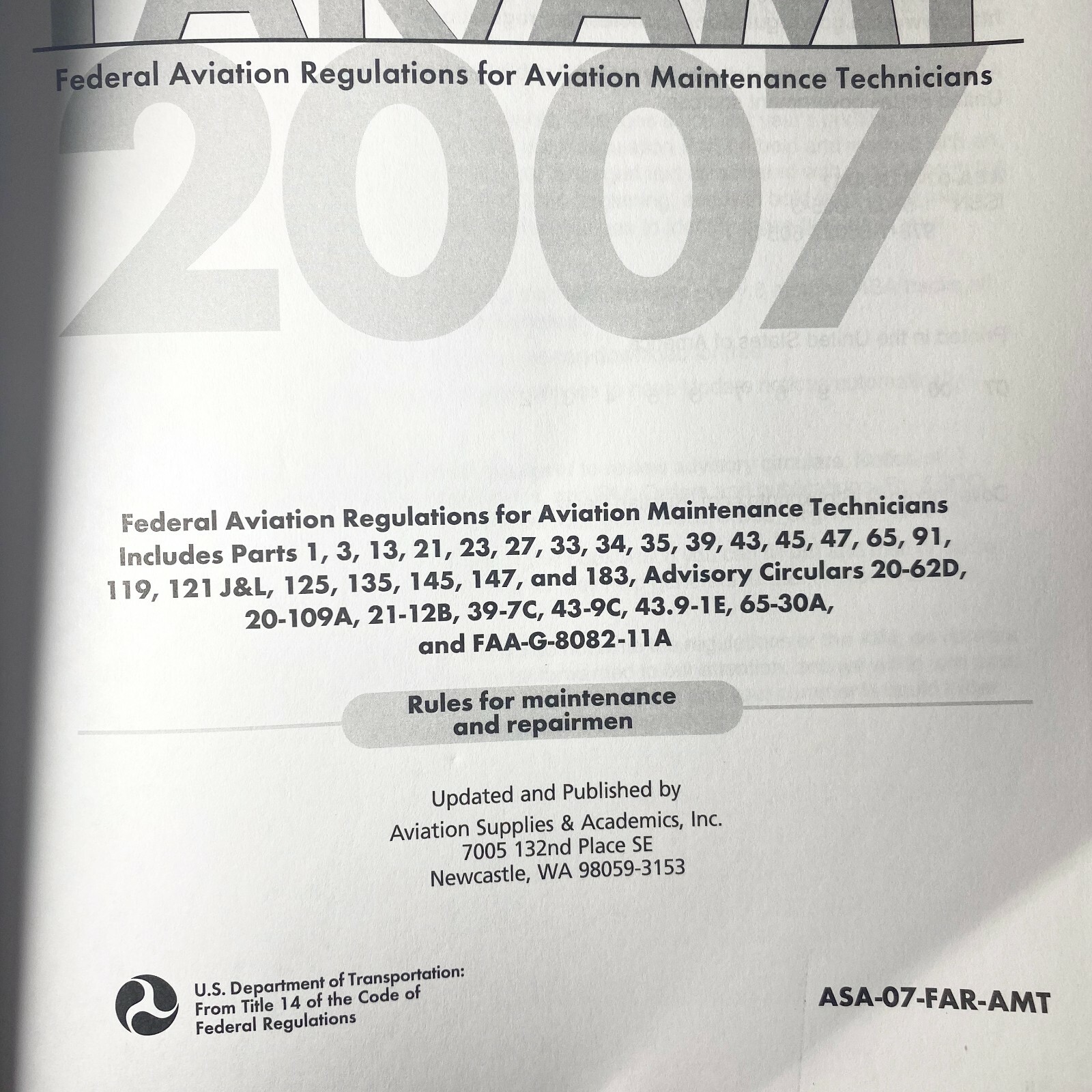 FAR/AMT: Federal Aviation Regulations for Aviation Maintenance ...