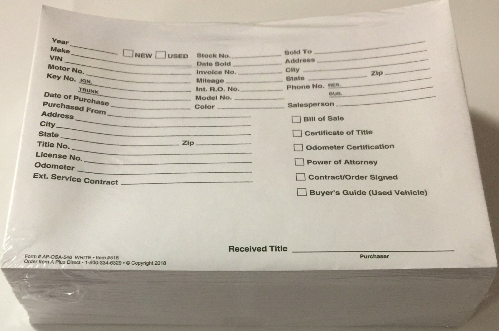 Vehicle Deal Jackets/Envelope for Auto Sales AP-DSA-546 White • Qty 100 ...