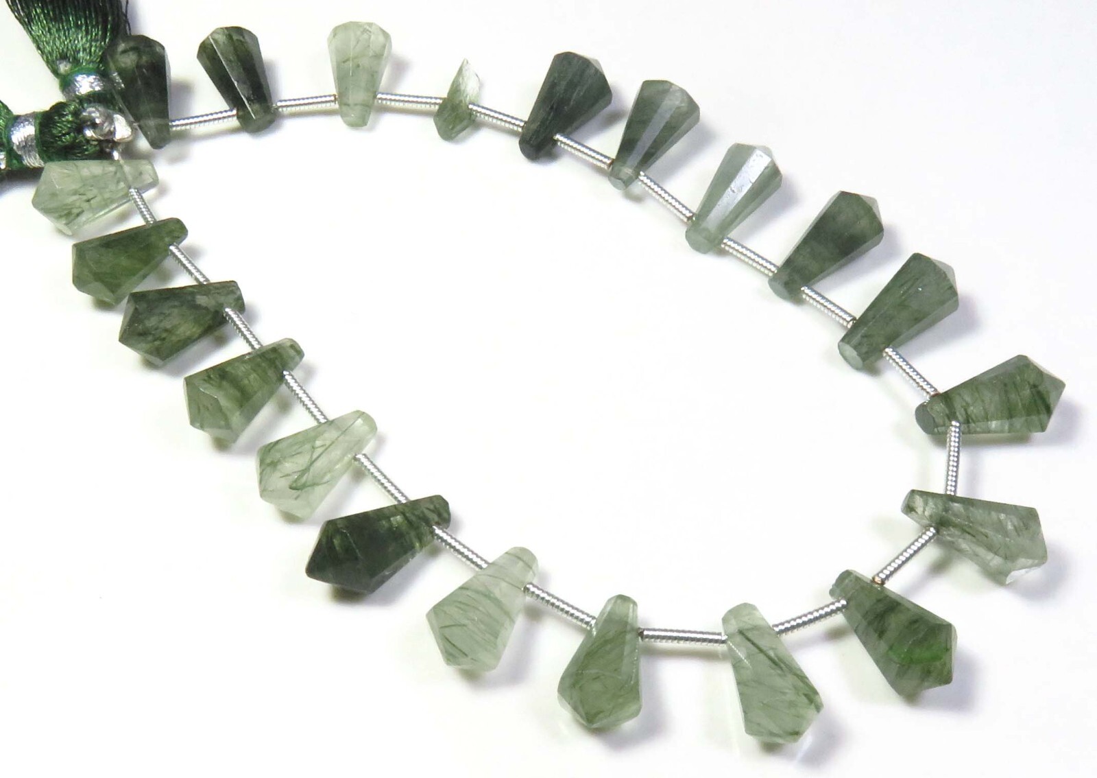 Green Rutile Quartz Faceted Cone Teardrop Gems Beads 8"Strand 11.5-13 ...