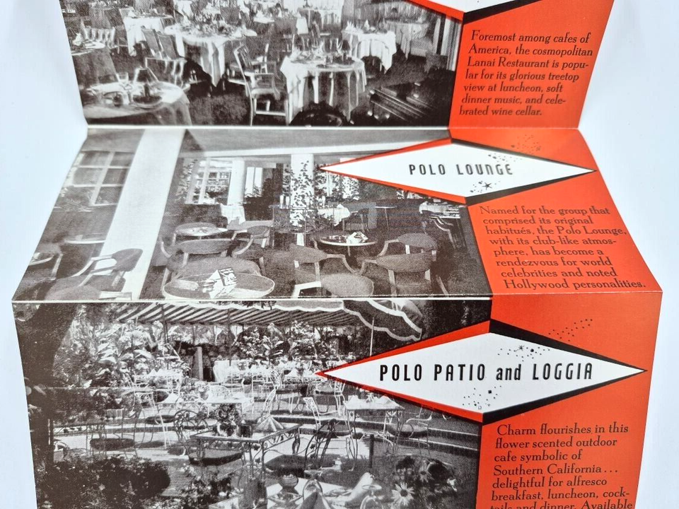 Vintage 50's Entertain At The Beverly Hills Hotel Folded Brochure ...