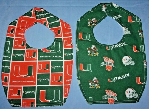 .NEW Handmade BABY CHILD BIB UNIVERSITY OF MIAMI HURRICANES College ...