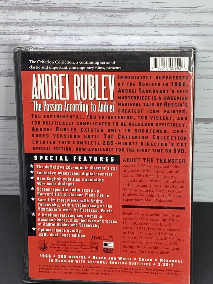 Andrei Rublev (Criterion Collection) (DVD, 1966) Tarkovsky NEW SEALED ...