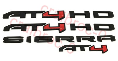 4PCS Black Red AT4 AT4HD Emblem Sierra Letters Kit Fit GMC Sierra ...