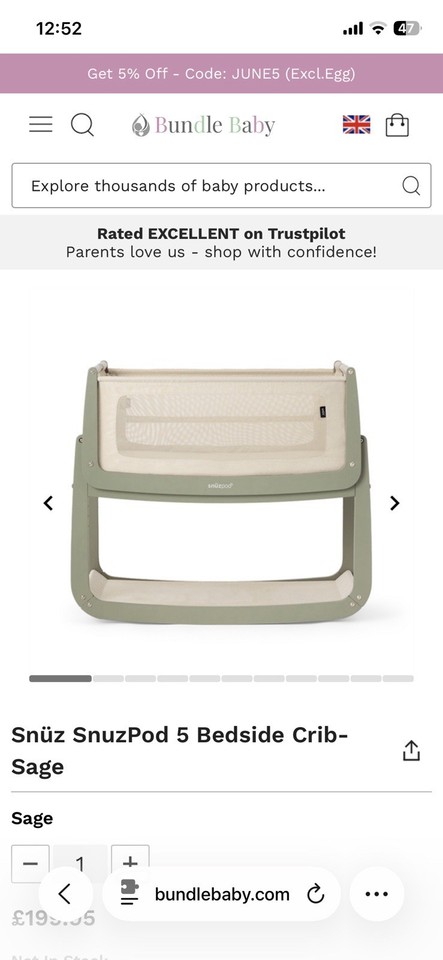 Snuzpod 5 In Sage Green With Mattress Protector & Sheets | eBay UK