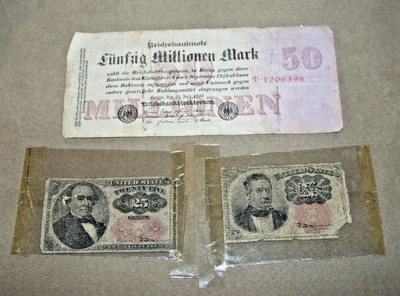 10 Cent & 25 CENT FRACTIONAL NOTES circa 1862 + German 50 Million Mark ...