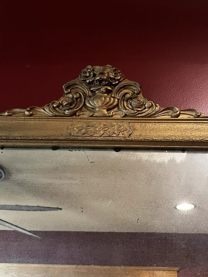 Antique Gold gilt Gesso Buffet Mantle Triple Wall MIRROR 48” Vtg ...