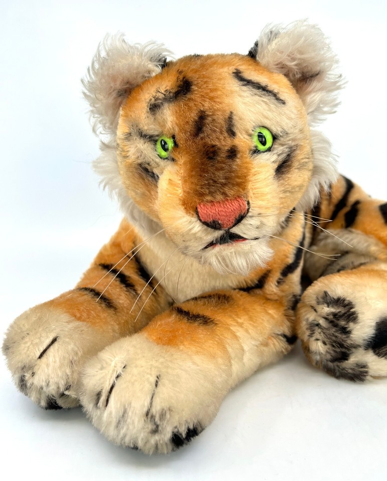 Steiff Tiger Cub lying 1960s Mohair Plush 28cm 11in no ID Vintage | eBay