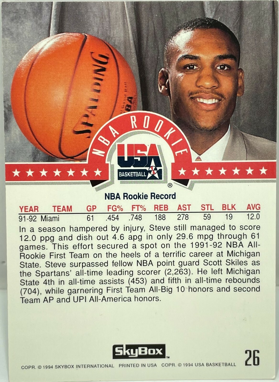 Steve Smith 1994 SkyBox USA NBA Rookie Basketball Card #26 | eBay