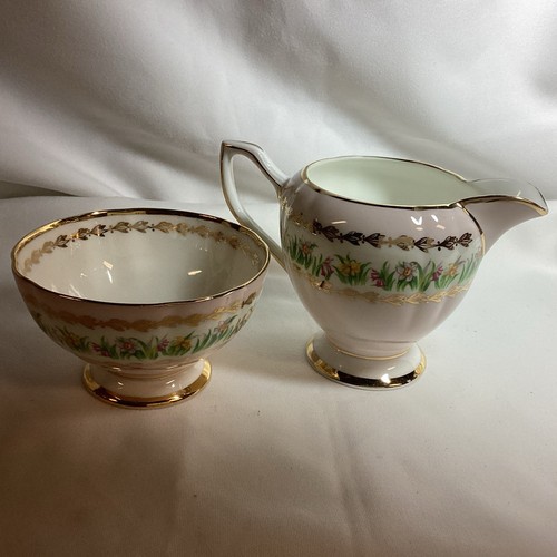 Sugar & creamer Clare Bone China England soft pink Floral Design Gilded ...