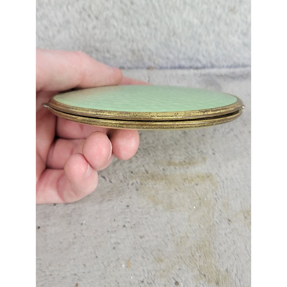 Vintage Powder Compact Wave Pattern Green Brass Made in Western Germany ...