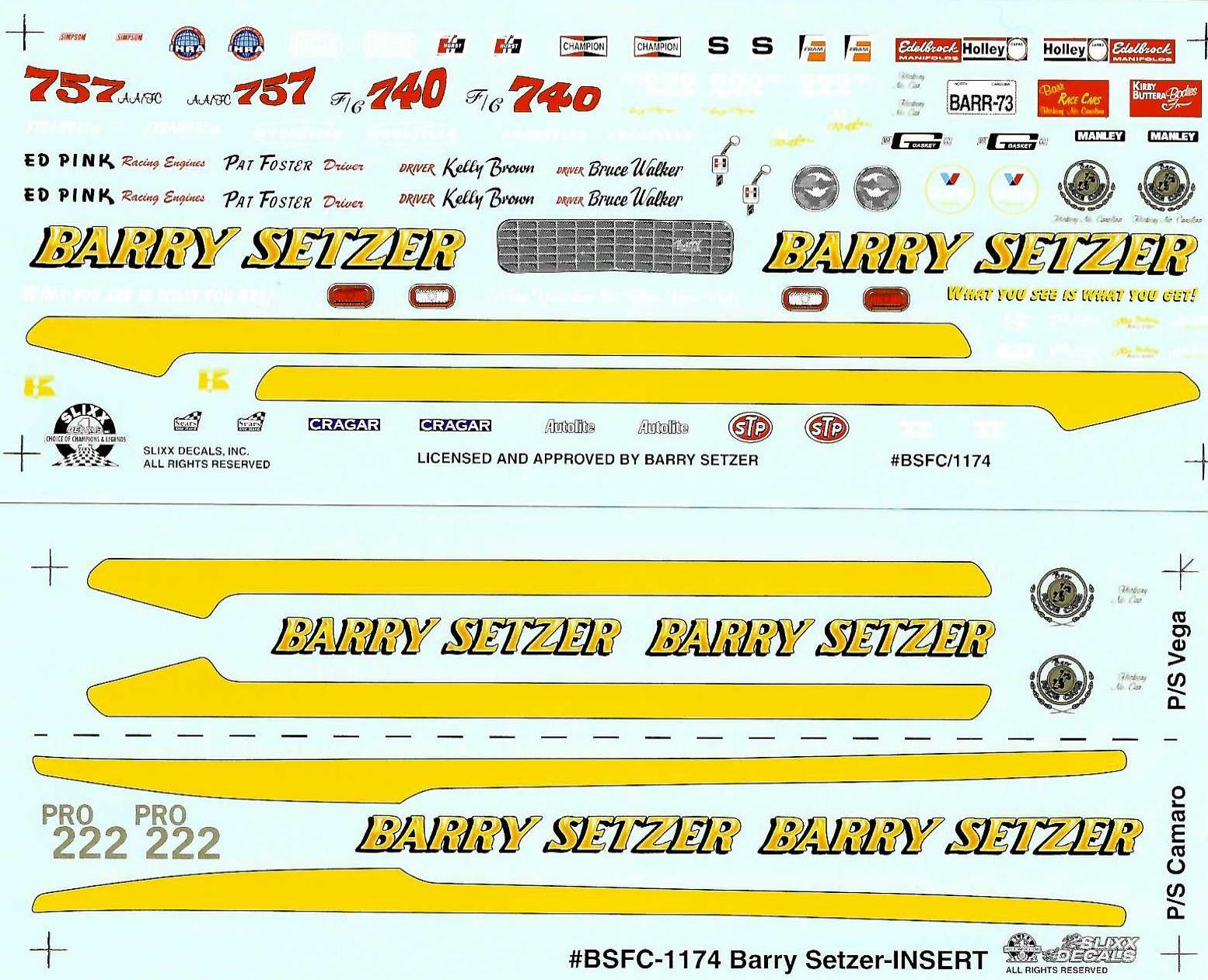 Slixx 1174 Barry Setzer Camaro/Vega P/S-Bruce Walker 1/25 waterslide ...