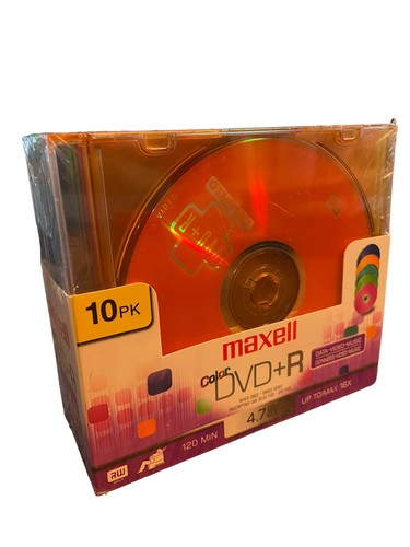 Maxell DVD-R COLOR 10 Pk Media Discs 4.7 GB 120 Min Up To 16X w/Jewel ...