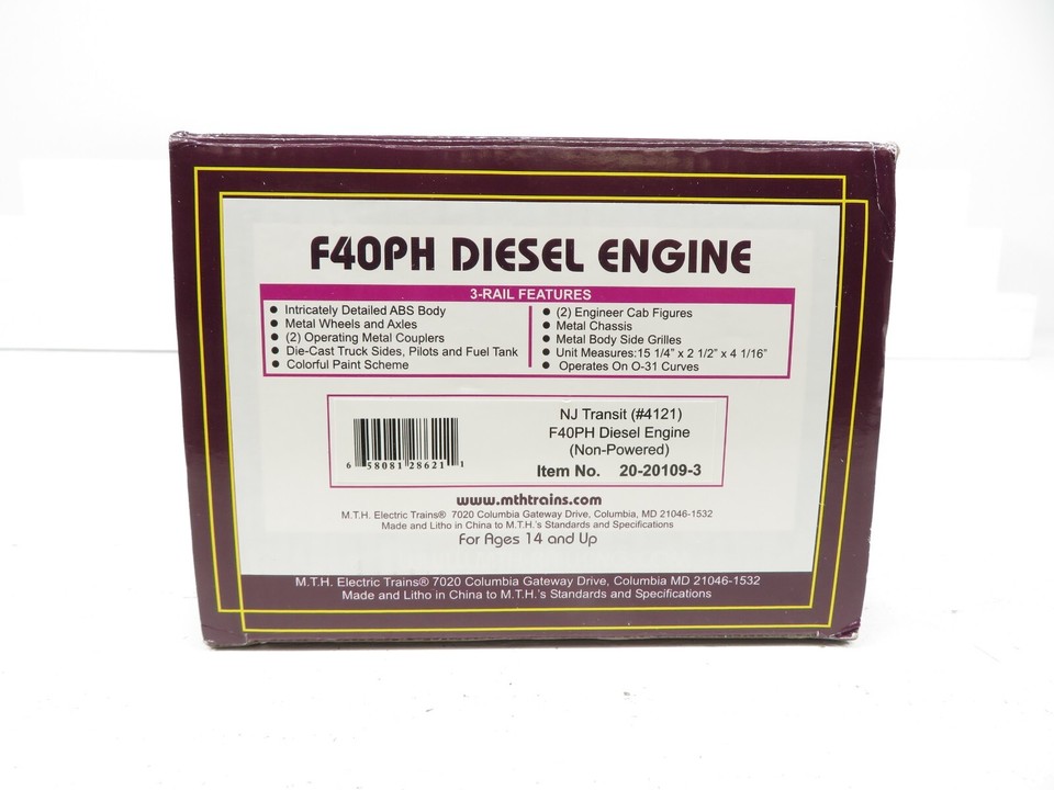 MTH 20-20109-3 NJ Transit F40PH Diesel Non-Powered #4121 LN | eBay