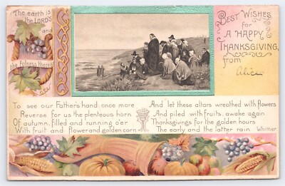 Greetings, Best Wishes Happy Thanksgiving Pilgrims Poem, DB Posted 1909 ...