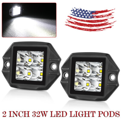 3inch LED Flush Mount Cube Pods Work Light Bars Spot Driving Fog Backup ...
