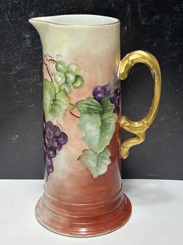 Tall JPL Limoges France Tankard Pitcher Hand Painted Grapes Porcelain ...