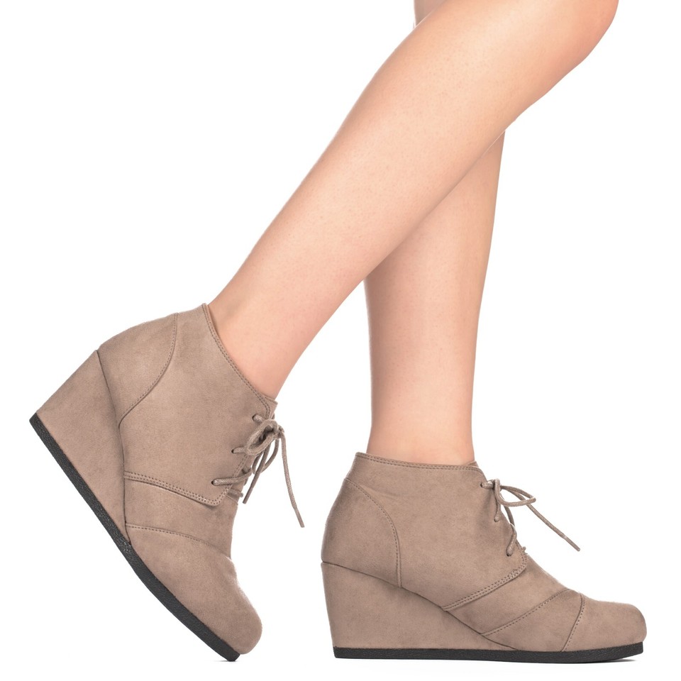 Women's Ankle Boots Wedge Heel Booties Lace Up Low Wedge Heel Booties ...