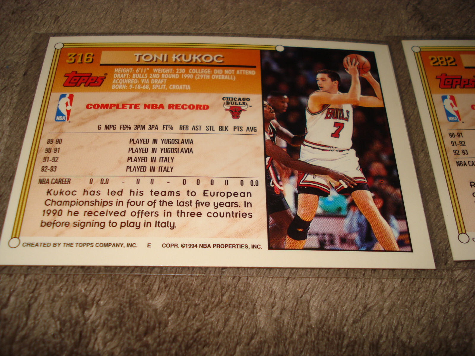 1993-94 Topps #316 Toni Kukoc HOF #282 Dino Radja HOF Rookie Basketball ...