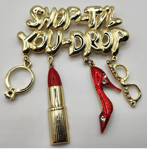 Vintage Brooch Pin Don Lin Don-Lin Shop Til You Drop Dangle Charm ...