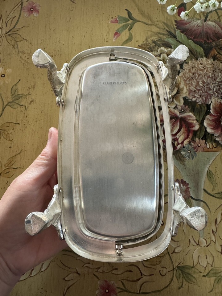 Vtg FB Rogers Silver Plated Butter Dish Swing Dome Top Lion Head Clawed ...