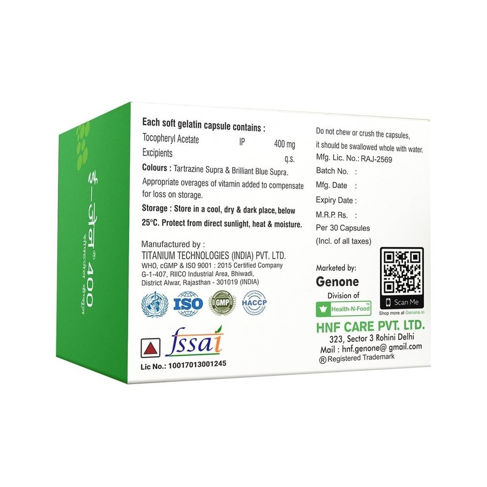 Genone E-Gen 400 Vitamin E Capsule for Glowing Face Skin and Hair ...