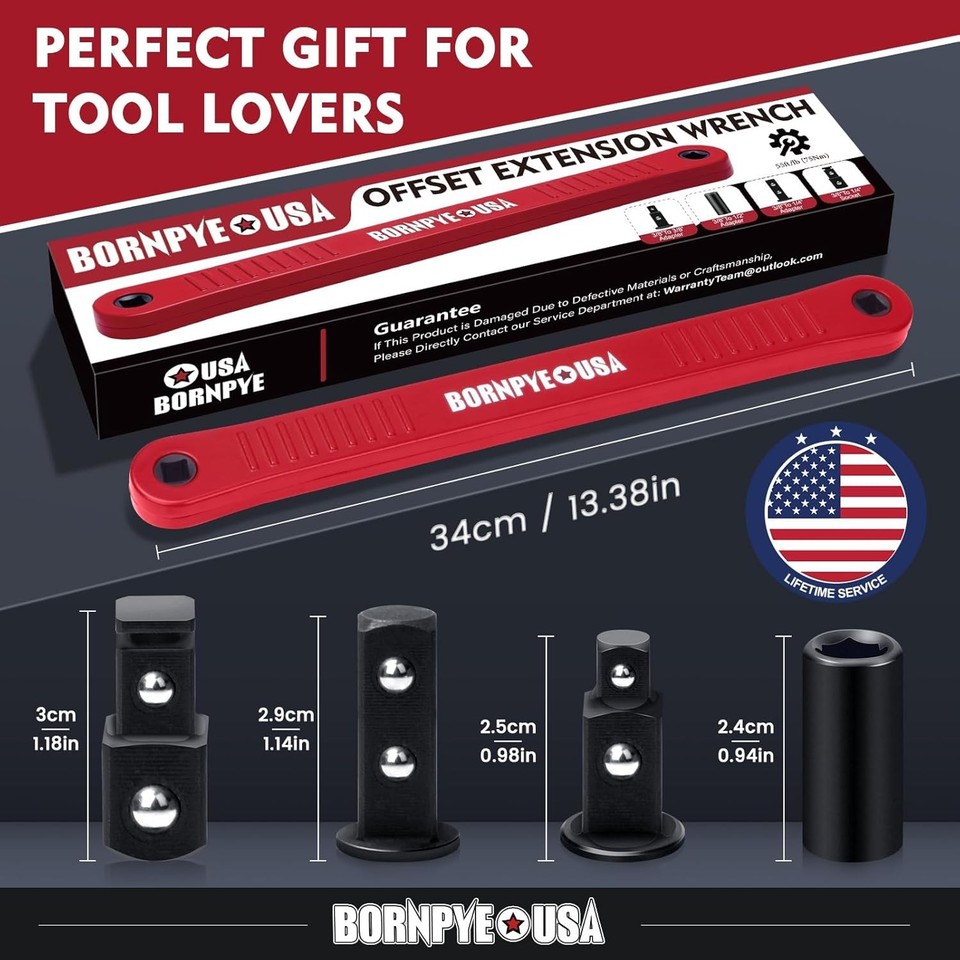 Offset Extension Wrench Set, Impact Ready Socket Wrench Extender Tool ...
