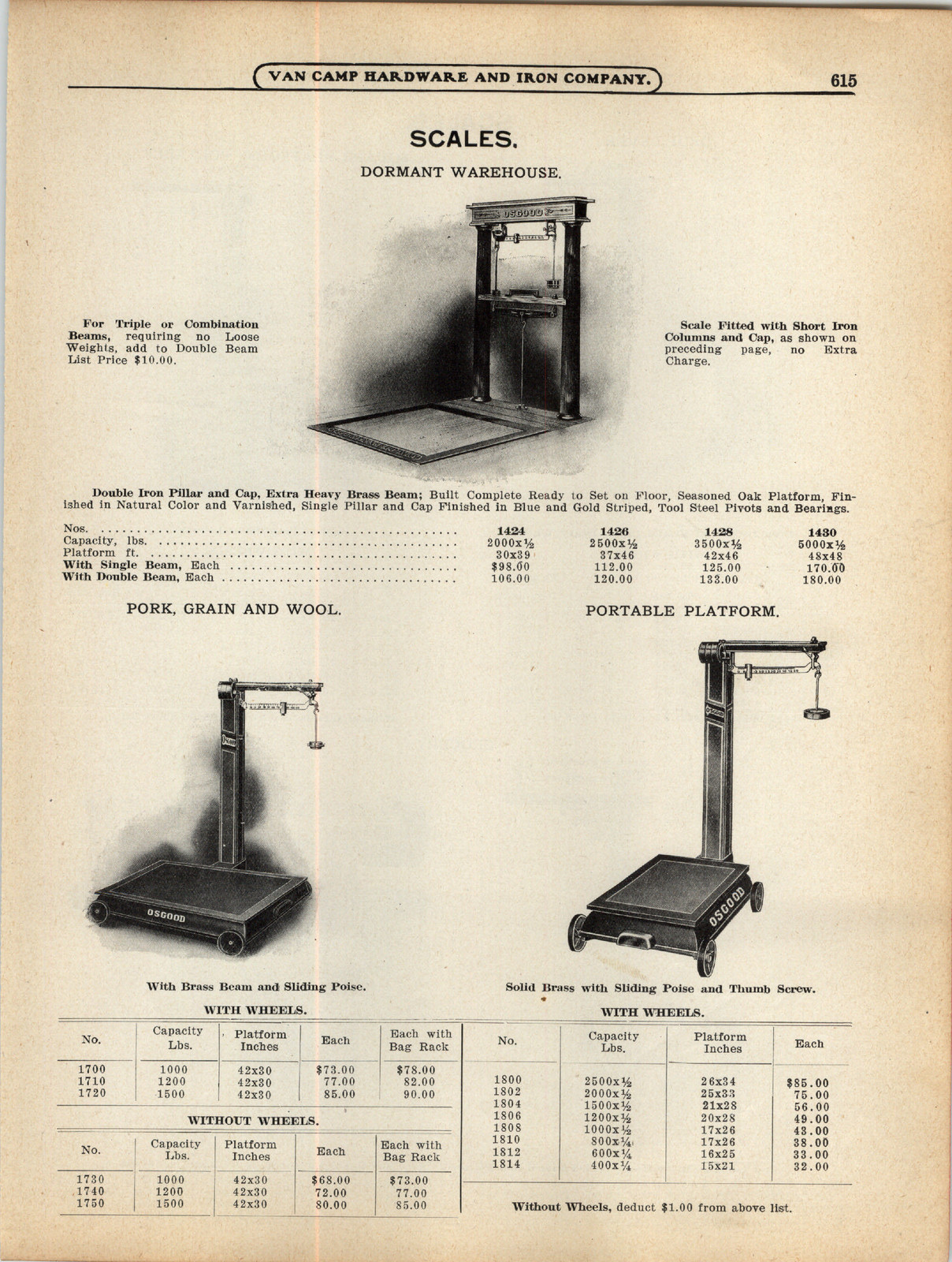 1908 PAPER AD Osgood Dormant Warehouse Scale Grocery Pork Grain Wool ...
