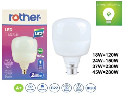 Rother Large 120W / 150W / 245W / 280W Watt B22 Bayonet LED T Bulb Cool ...