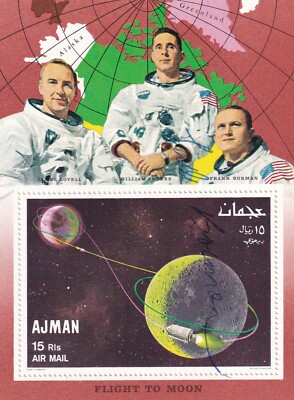 Astronaut Frank Borman signature on Stamp Souvenir Sheet - blue ...