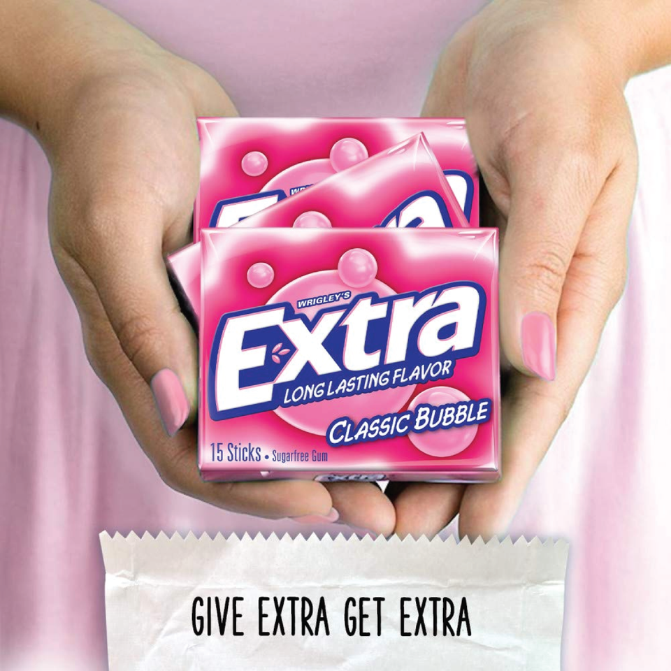 3x Packs Wrigley's Extra Classic Bubble Gum | 15 Sticks Per Pack ...