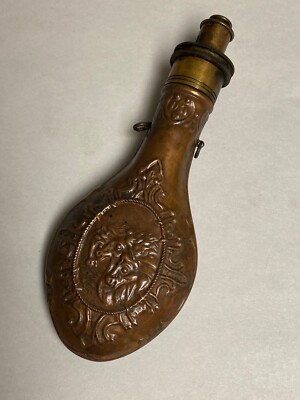 BRASS GUN POWDER BRASS FLASK HORSES HEADS EMBOSED. | eBay