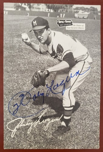 1954-56 Spic and Span Johnny Logan signed postcard Milwaukee Braves ...