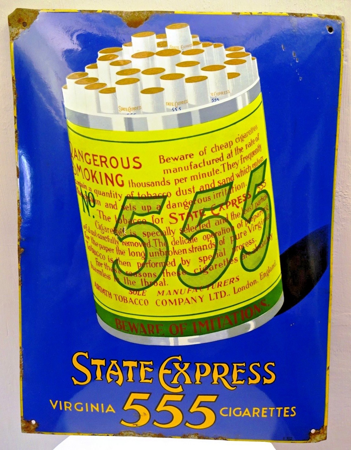 STATE EXPRESS VIRGINIA 555 CIGARETTES SIGN ADVERTISE VINTAGE ENAMEL ...