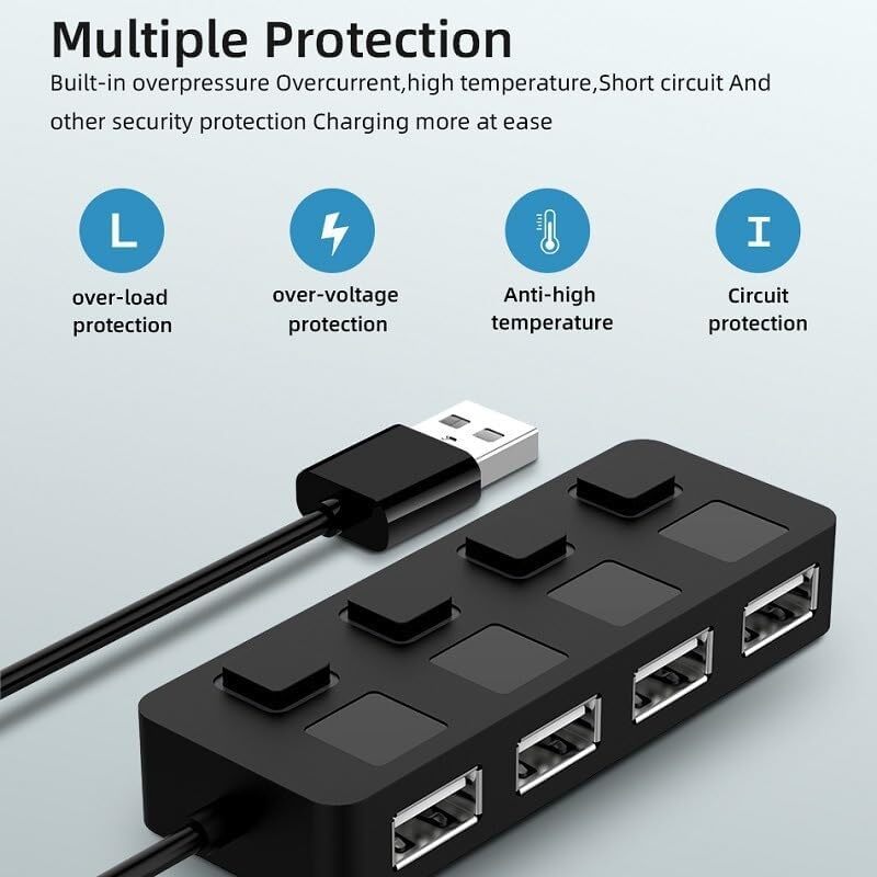 4-Port USB 2.0 Hub Multiplier With Individual Power Switches And LEDs ...