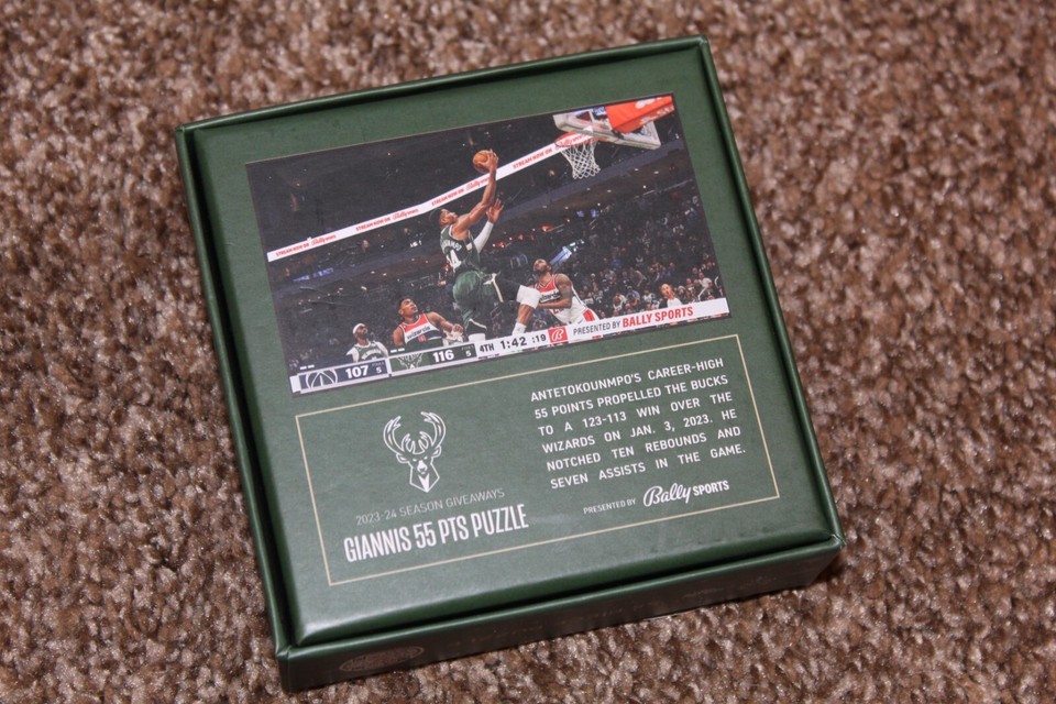 Milwaukee Bucks Giannis Antetokounmpo 55 piece puzzle SGA 1/1/24 NEW | eBay