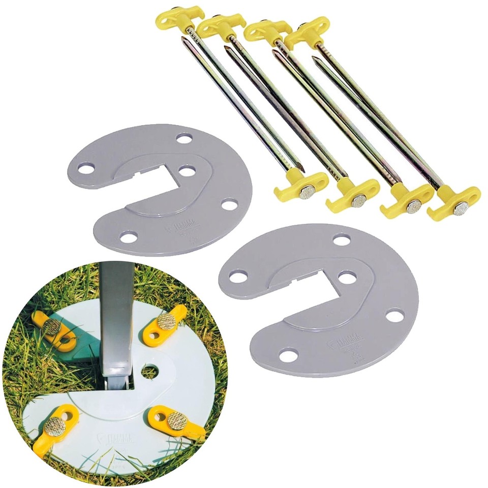 FIAMMA AWNING LEG FIXING PLATE KIT PAIR INC 8 PEGS CARAVAN MOTORHOME ...