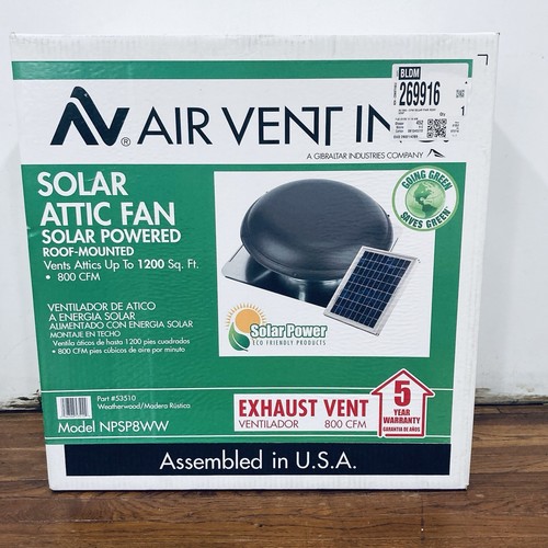 Air Vent Inc Solar Attic Fan Roof Mounted Exhaust Up To 1200 SqFt NPSP8WW NIB | eBay