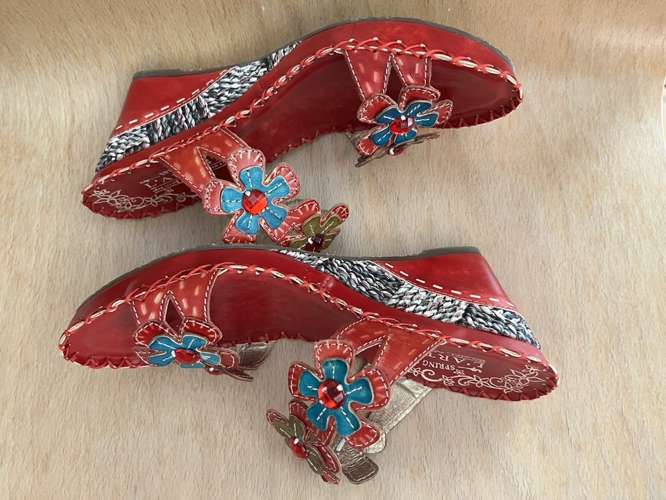 Spring Step L'Artiste Deandrea Wedge Floral Sandal EU 39 US 8.5 Brand ...