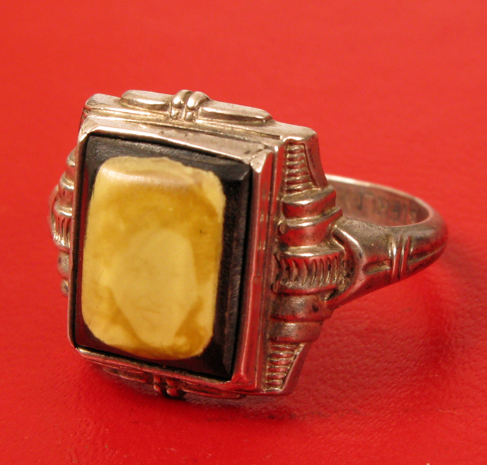 VTG STERLING SILVER CELLULOID PHOTO SWEETHEART MOURNING PRISON RING ...