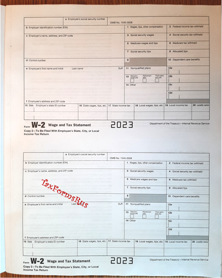 2023 IRS Tax Forms W-2 Wage Stmts for 4 employees NON-Carbonless +(1 ...