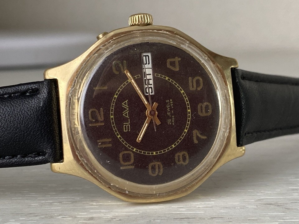 Vintage Watch Slava AU1 Gold Plated 26 Jewels Mechanical Soviet Men's ...