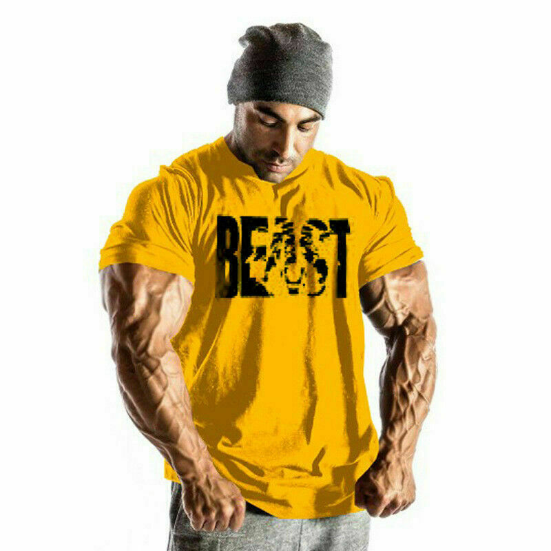 Men Gym Beast Bodybuilding Fitness Sport Workout Casual Cotton T-shirt ...