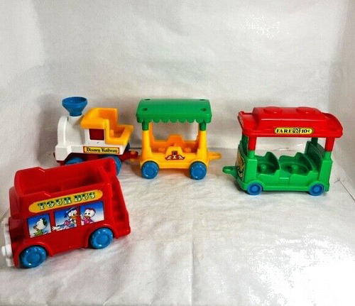 Vintage Disney Railway Train wtih Engine, 2 RailCars, and Bus/ 90s ...