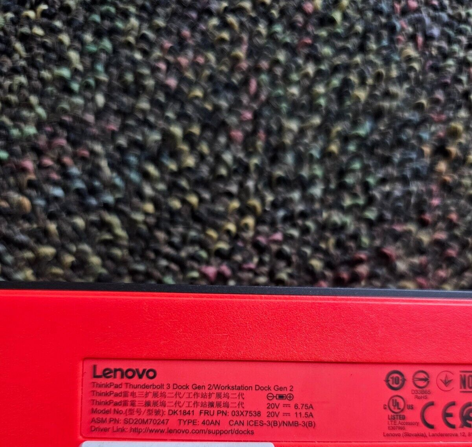 Lenovo ThinkPad Thunderbolt 3 Dock Gen 2/Workstation DK1841 with power ...