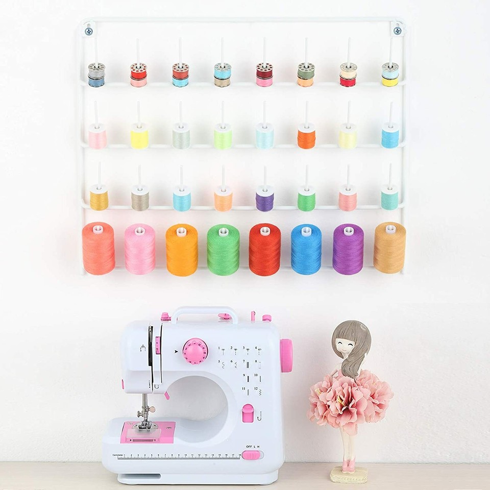 32-Spool Wall-Mounted Metal Sewing Thread Rack Holder with Hanging ...