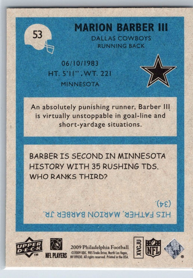 2009 Philadelphia Marion Barber III Dallas Cowboys #53 | eBay